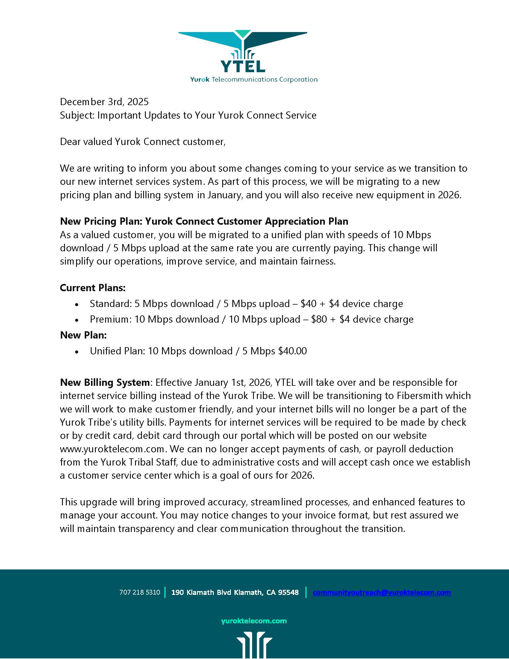 Important Updates to Your Yurok Connect Service | Yurok ...